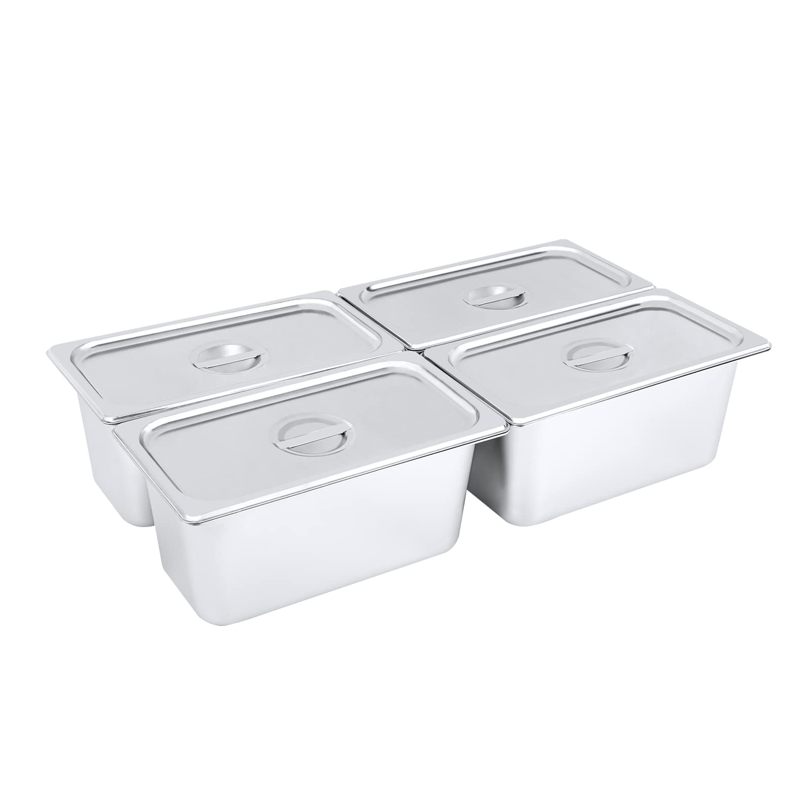 Leblett 4 Pack Stainless Steam Hotel Pans with Lids,1/3 Size x 6" Deep,0.35cm Thick,Anti Jam Steam Table Pan Catering Storage Metal Food Pan