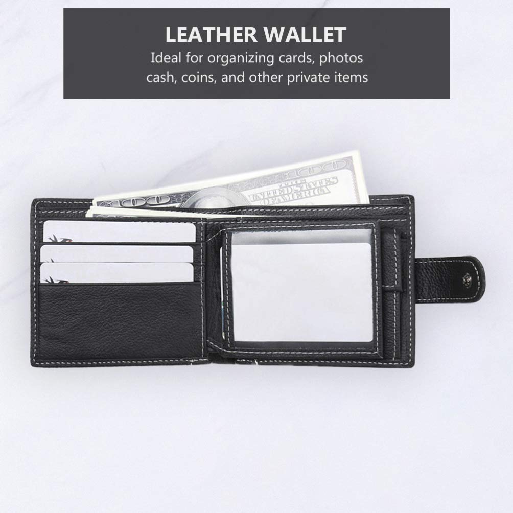 Amosfun Button Wallets for Men snap Wallet with Zipper Coin Pocket Mens Leather- Mens Wallet Buckle Stitching Wallet Coin- Purse Storage Bag (Black)