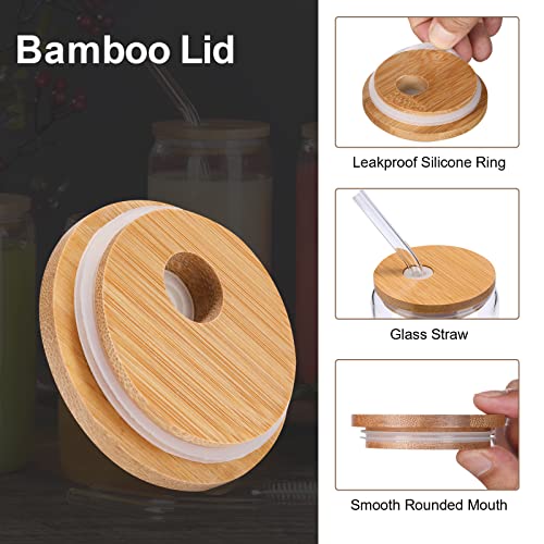 4 Pack Drinking Glasses, EFOBO 16 oz Beer Can Glass with Bamboo Lids, Straws and Cleaning Brushes, Can Shaped Tumbler Cup for Water, Ice Soda, Tea, Iced Coffee Glasses, Gifts