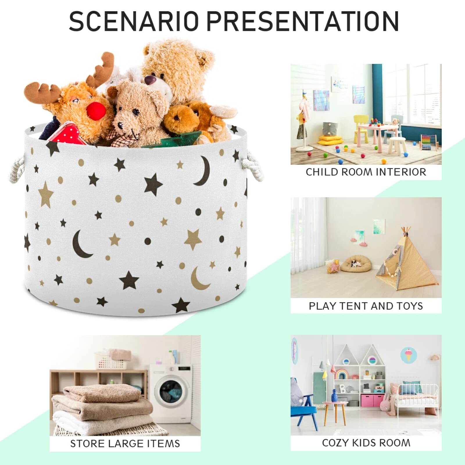 ALAZA Stars Moon Polka Dot Storage Basket Gift Baskets Large Collapsible Laundry Hamper with Handle, 20x20x14 in, Multi (B06D20005)