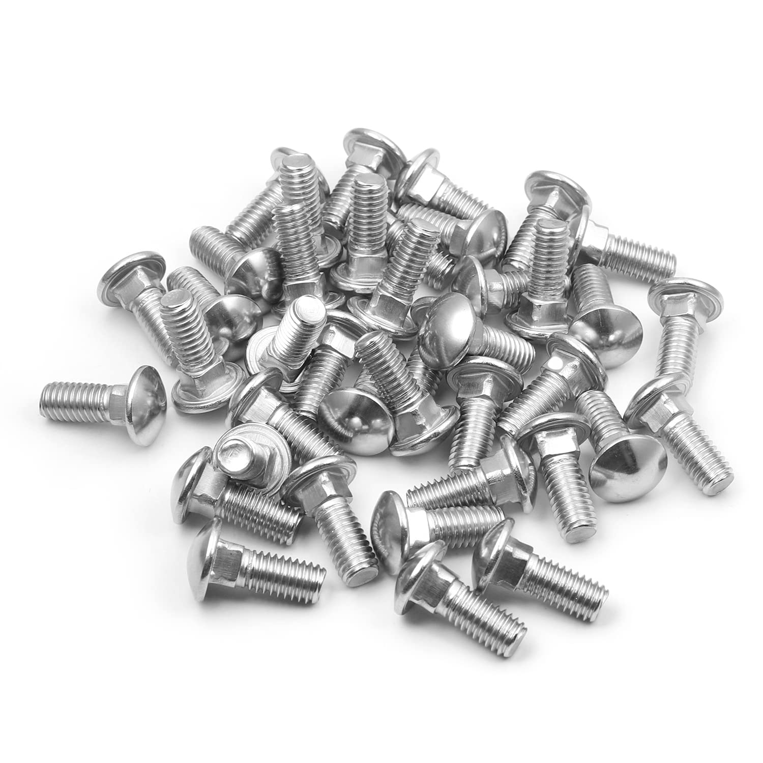 MroMax 40PCS M6x16mm Carriage Bolts Screws Half Round Head Square Neck Carriage Bolts Fully Threaded Bolt Fasteners 304 Stainless Steel Neck Carriage Bolt Silver Tone