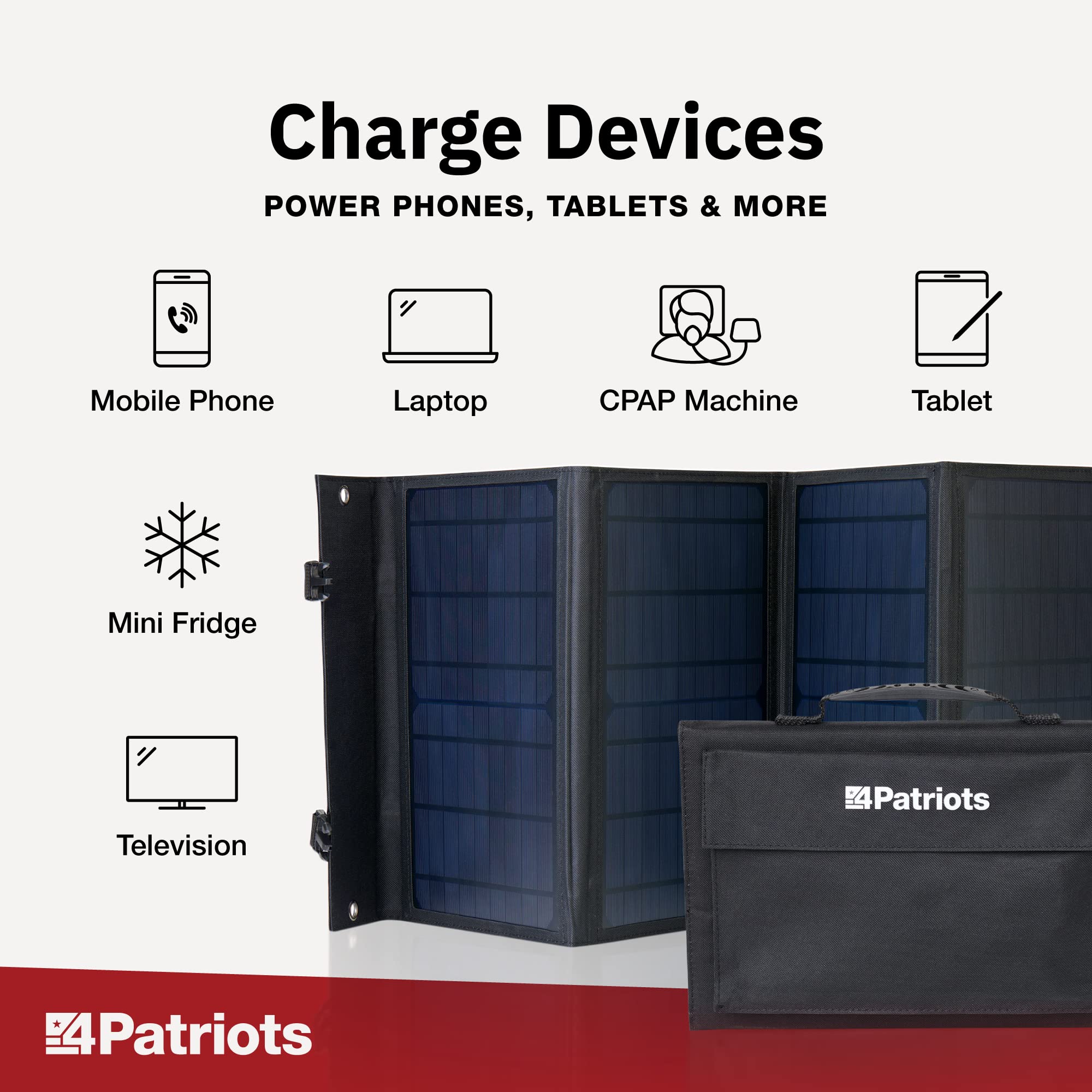 4Patriots: 40-Watt Solar Panel - Compact Portable Power, 4 Foldable Panels, USB Port for Phone & Devices, ECO Solar Energy, Handle for Easy Transport, Solar Charger for Camping, Hiking Or RV Trips