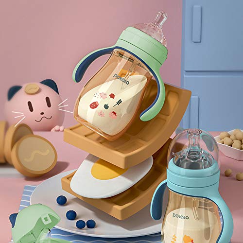 POTATO Baby Bottle with Medium Flow Nipple and Learner Sippy Cup Soft Spout, 240ML/8oz, Green