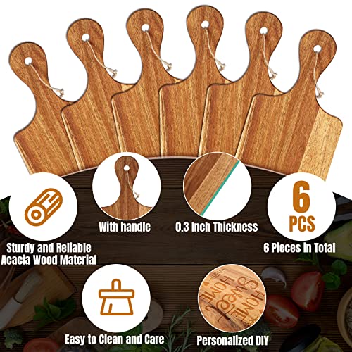 6 Pcs Cutting Board Set Plain Chopping Board with Handles Laser Engraving Serving Board Wooden Charcuterie Kitchen Board Bulk for DIY Housewarming Christmas Gift (17 x 6 Inch, Acacia Wood)