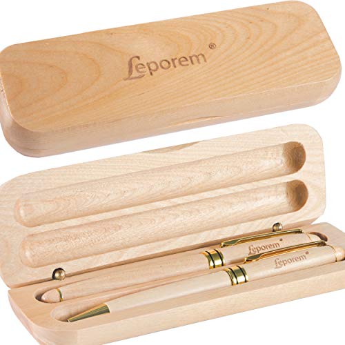 Ballpoint Pens - Handcrafted Twist to Open Wooden Ball Pen and Luxurious Smooth Writing Classic Executive Business Elegant Signature Gel Pen with Cap, Set of 2 in Luxury Wooden Gift Box by Leporem