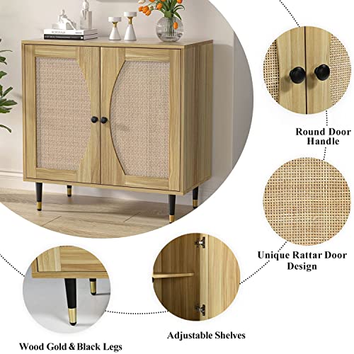 4ever2buy Rattan Buffet Cabinet Sideboard with Storage, Kitchen Accent Cabinet with Woven Natural Rattan Doors, Entryway Cabinet with Adjustable Shelves,Console Tables for Living Bedroom Dining Room