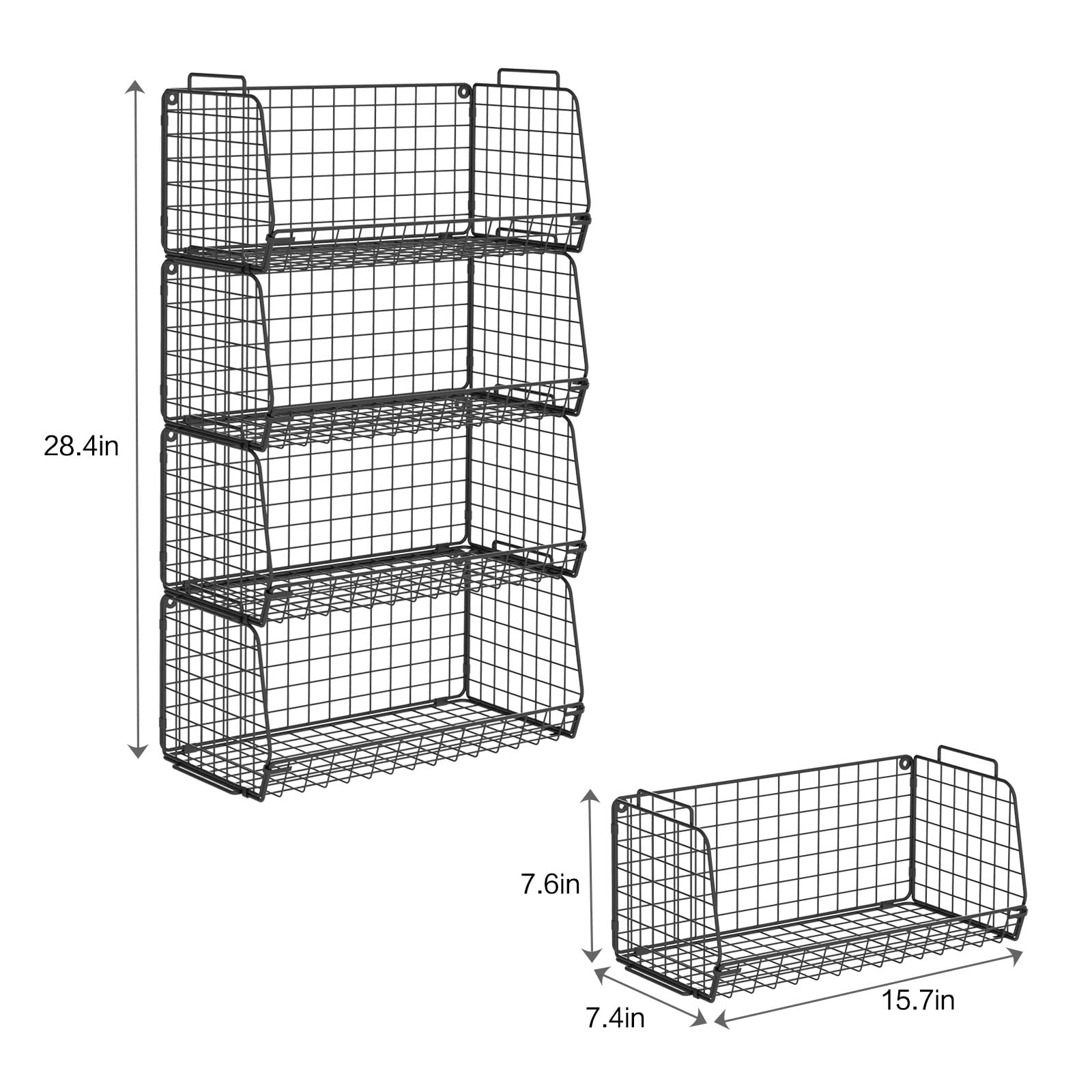 4 Pack Extra Large Stackable Wire Baskets, Pantry Organization and Storage,Wire Baskets for Organizing,Countertop Snack Chips Can Organizer,Household Storage Bins for Cabinet, Kitchen, Closet