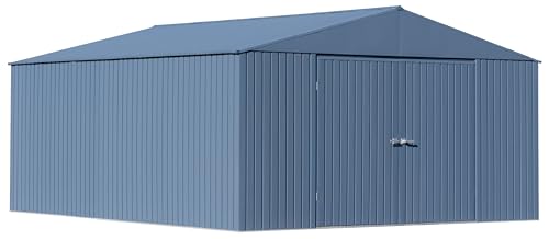 Arrow Shed Elite 14' x 16' Outdoor Lockable Gable Roof Steel Storage Shed Building, Blue Grey