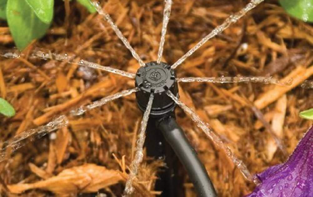 Mini Skater 360 Degree Adjustable Drip Emitters Sprayer Irrigation Drippers Sprinklers Watering Drippers on Stake Fit for 1/4 Inch (4/7mm) Drip Irrigation Tubing (Black,25Pcs)