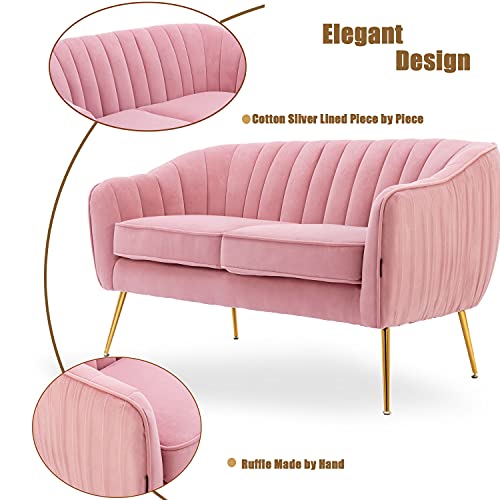 Altrobene Velvet Sofa Couch for Two People, Modern Loveseat for Living Room Bedroom Small Spaces, Blush Pink