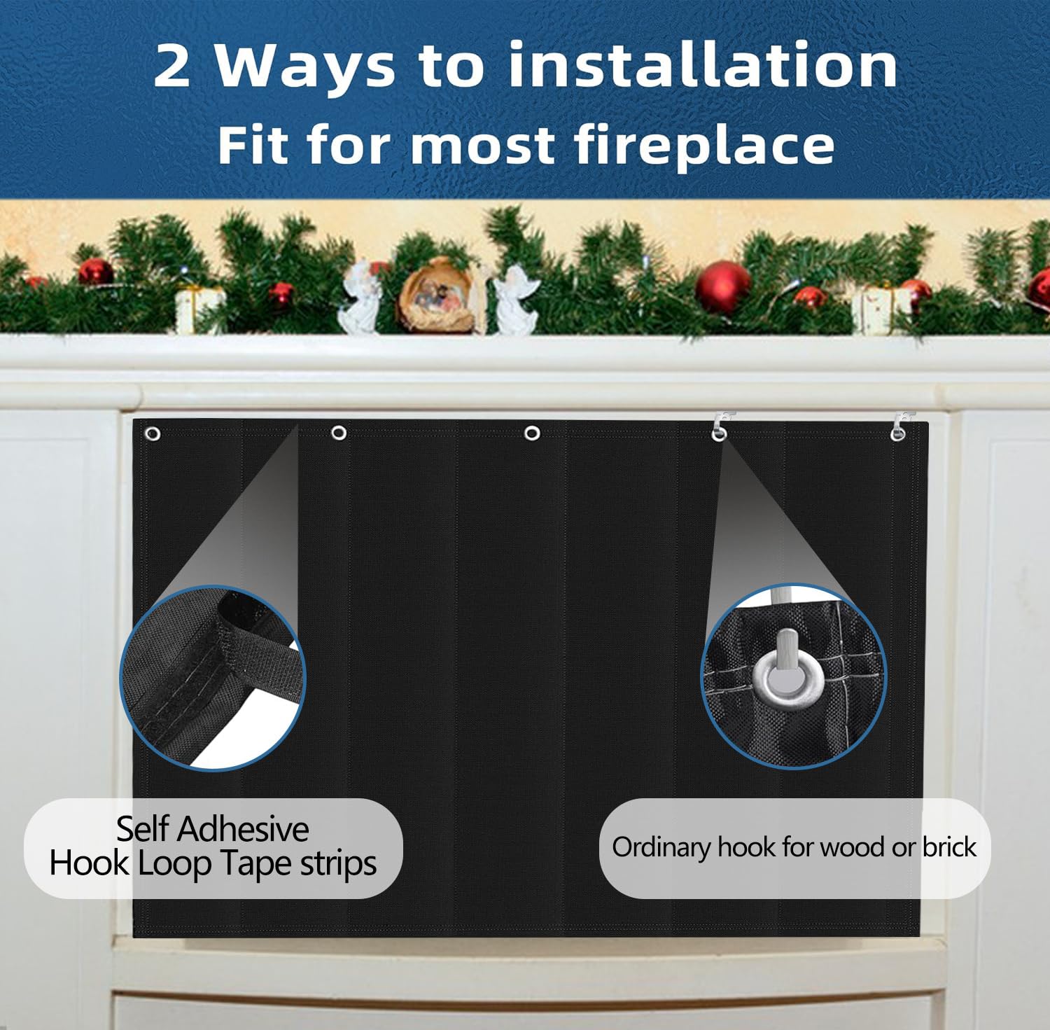 39 x 32 Inch Fireplace Blocker Blanket- Self-Adhesive Fireplace Draft Stoppers for Save Energy- Fireplace Cover with Hook and Loop Tapes Stops Overnight Heat Loss