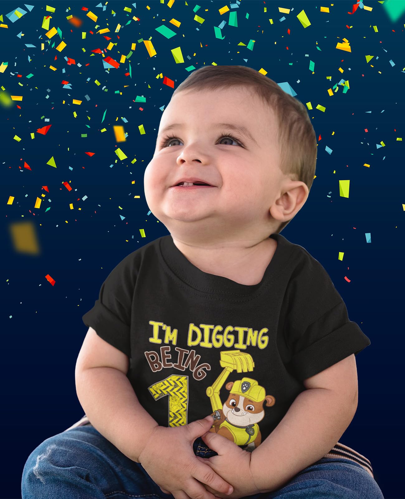 Paw Patrol Rubble Digging 1st Birthday Shirt 1 Year Old Boy Infant Kids T-Shirt 18M Black