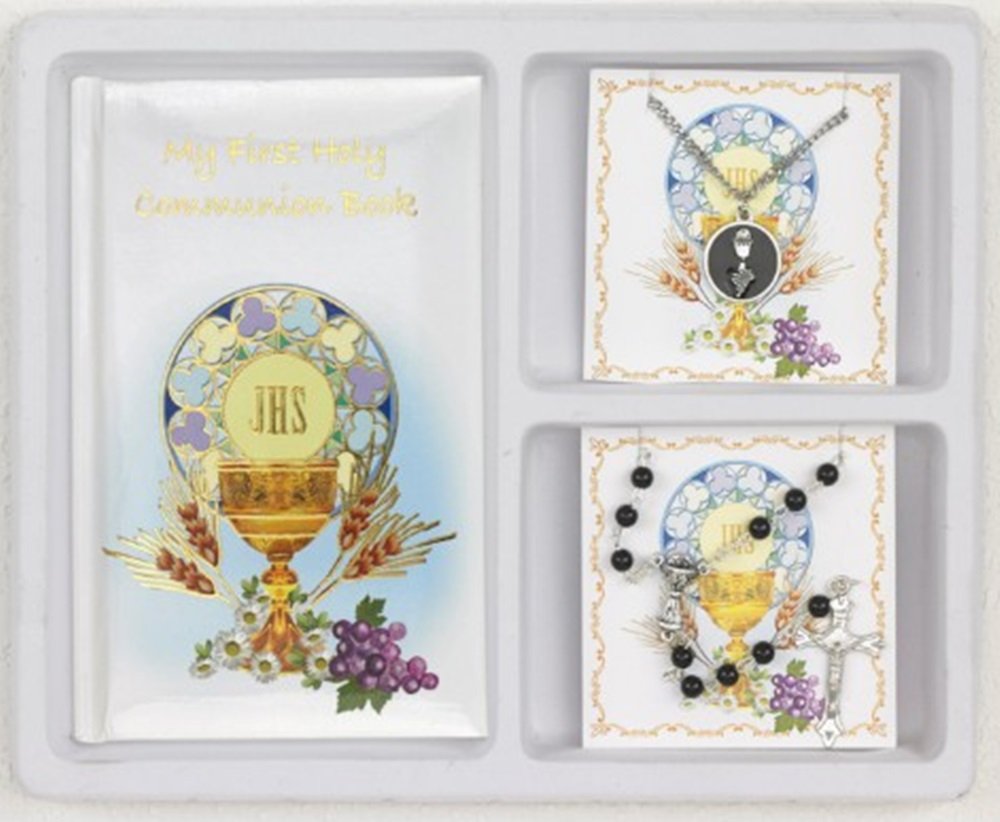 Boys My First Holy Communion Gift Set with Prayer Book, Rosary, and Chalice Pendant