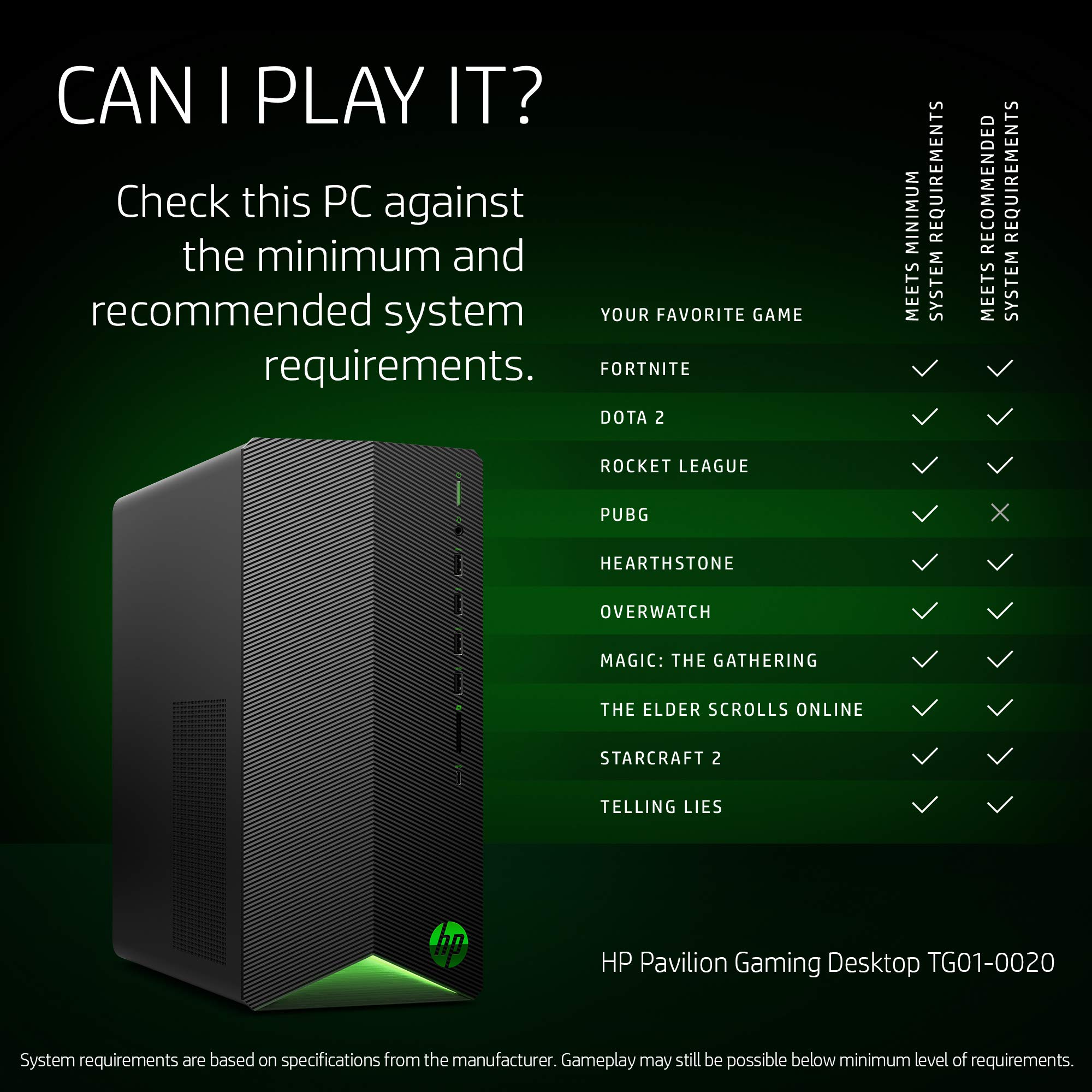 HP Pavilion Gaming Desktop Computer, 9th Generation Intel Core i5-9400F Processor, NVIDIA GeForce GTX 1650 4 GB, 8 GB RAM, 256 GB SSD, Windows 10 Home (TG01-0020, Black)