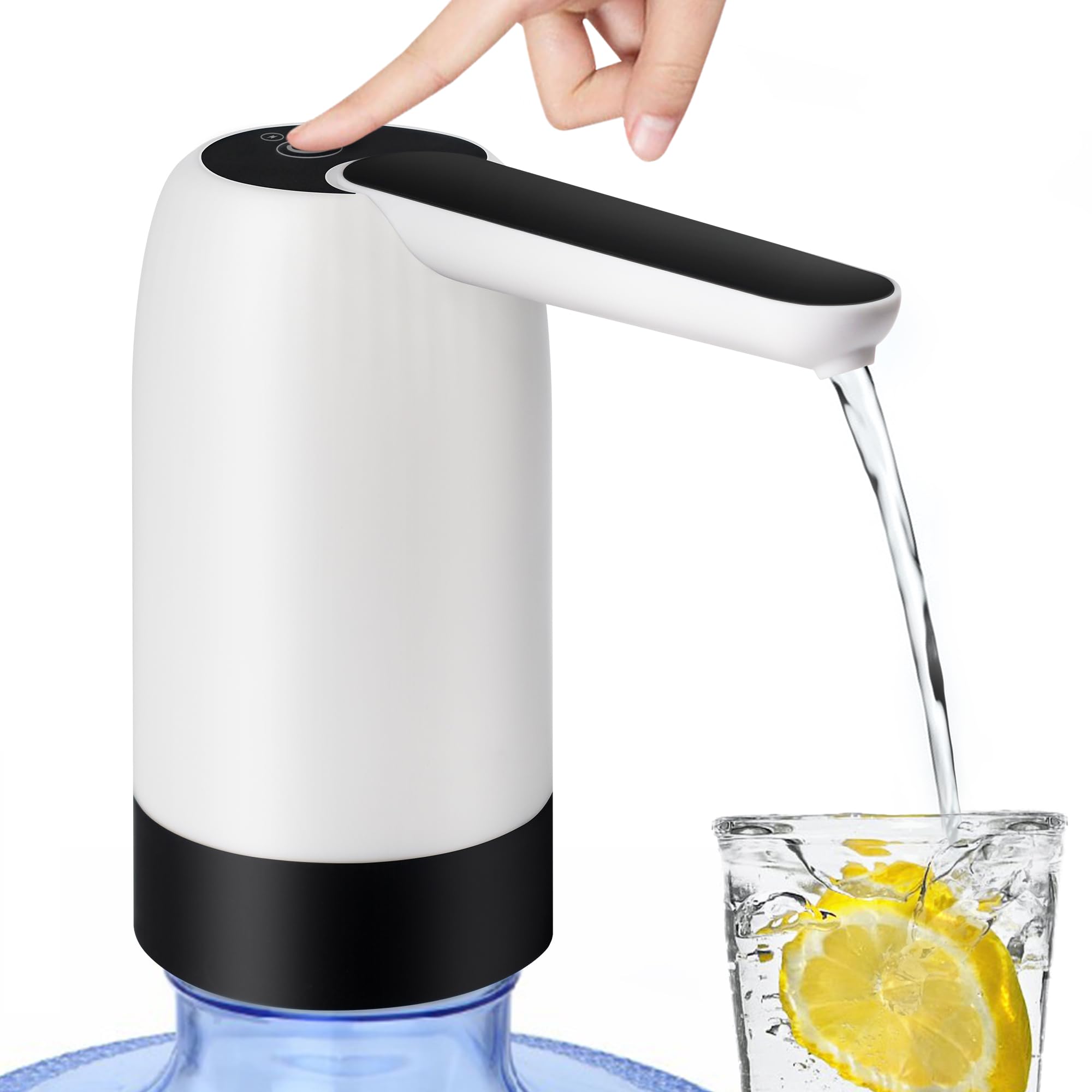 5 Gallon Water Dispenser, Portable Rechargeable Electric Water Jug Pump for Universal 2-5 Gallon Bottle, Drinking Water Jug Pump for Home, Office, Camping (White)