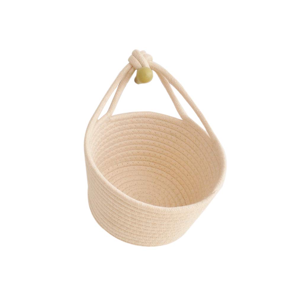 BQEE Personality Cotton Woven Fold Snacks Debris Sorting Storage Basket Hang Rope Woven Home Decor for Kids Room Decorative Perfect for Storing Small Household Items (Beige)
