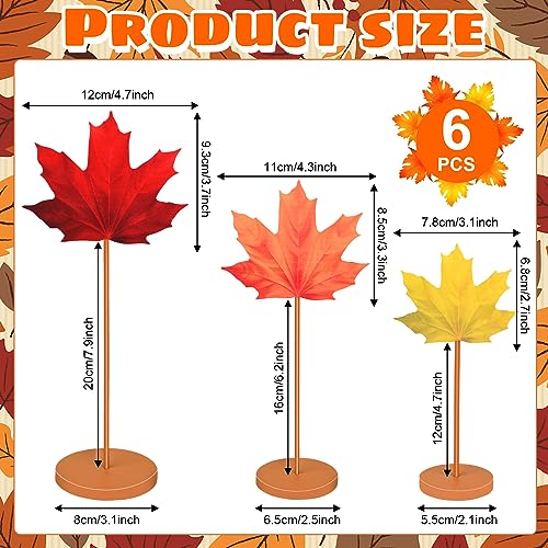 6 Pcs Fall Standing Decor for Tabletop Maple Leaves Wooden Table Sign Thanksgiving Centerpiece Rustic Block Set Wood Tiered Tray Decoration for Farmhouse Home Kitchen