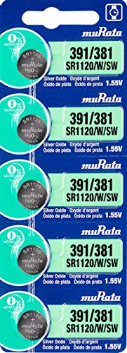 Murata 381/391 Battery SR1120/W/SW 1.55V Silver Oxide Watch Button Cell (5 Batteries)