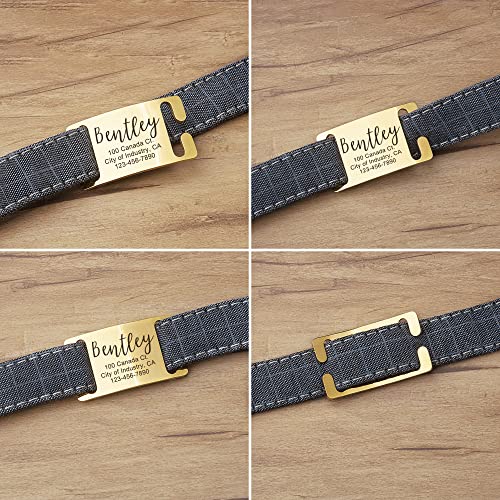 Anavia Slide On Silent Pet ID Tags, S/M/L/XL Personalized Gold Black Stainless Steel Customized Engraved Cat Dog Name Tags, Glossy Finish Chew-Proof Quiet Dog Collar Tag (X-Large, Black)