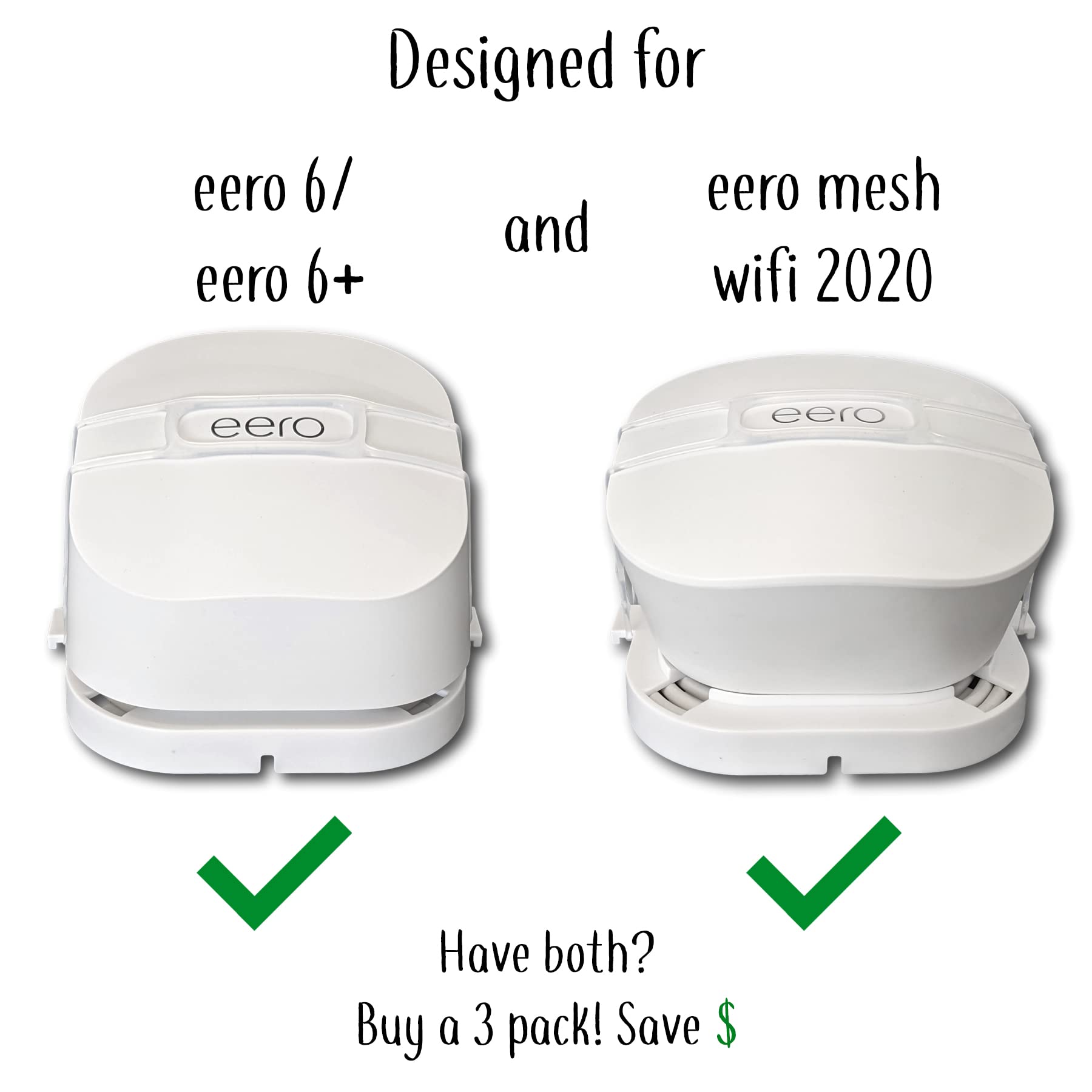 The Eero Genie for eero 6, 6+, and Mesh Wi-Fi: Wall Mount Outlet Holder Stand | Lowest Profile | Open Access | Multiple Install Options | Horizontal Outlets | Design Winner! (3-Pack)