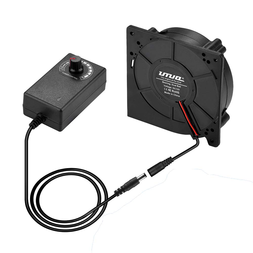 UTUO Variable Speed Blower Fan, 110V 120V 220V AC Powered 120mm x 32mm air Exhaust Vent Cooling Radial Centrifugal Flow Adjustable Centrifugal Blower Fan with 3 to 12v DC Speed Control Dimmer Switch