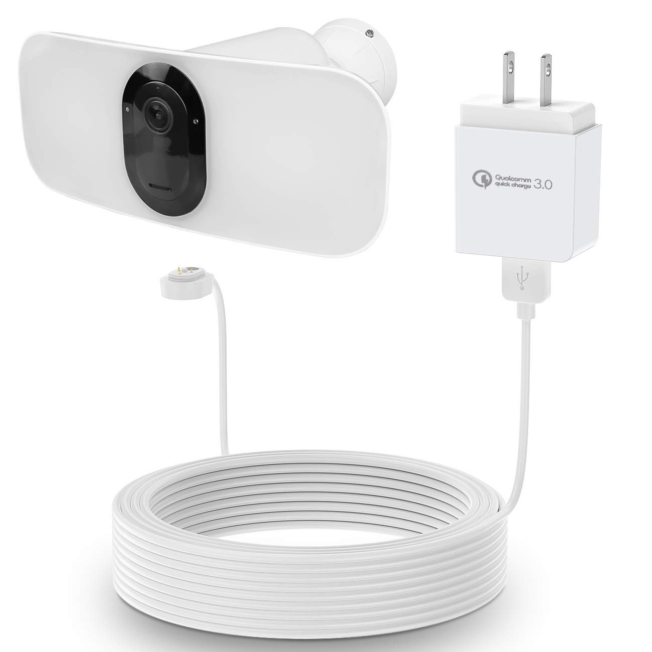 OkeMeeo 30ft Charger for Arlo Pro 3 Floodlight, Indoor Outdoor Charging Cable with QC 3.0 adapter for Continuously Charging Pro 3 Floodlight (1 Pack)