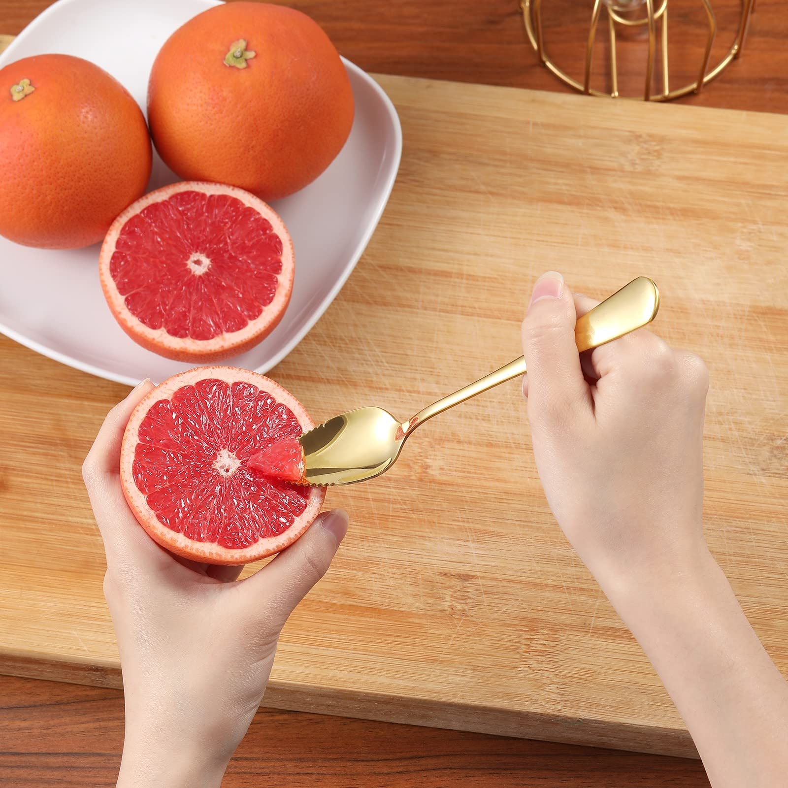 5 PCS Grapefruit Spoons, Stainless Steel Grapefruit Spoon Utensil Set, Serrated Edge & Thick Gauge Handle, Rose Gold Kitchen Tool with Non-stick Plating for Kiwi, Dessert, Apple, Citrus Fruit