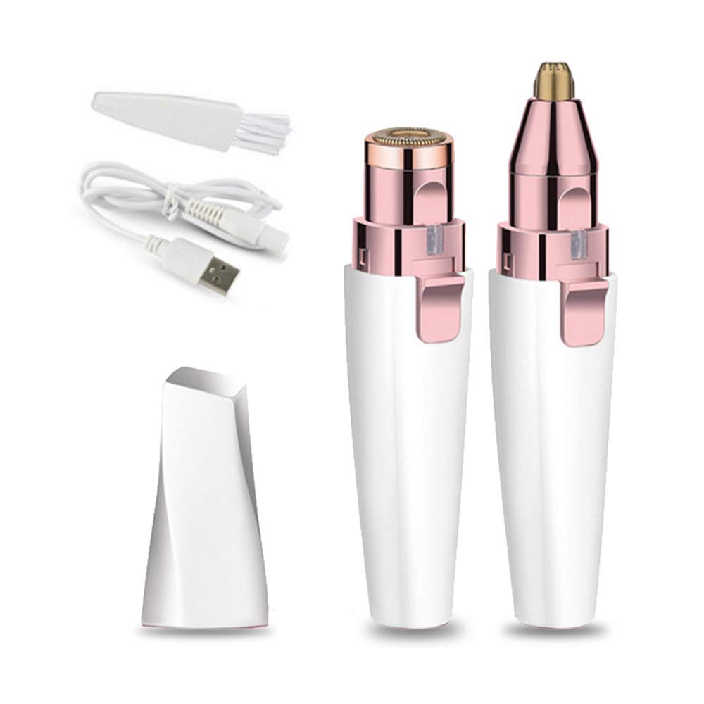 Juszczak Women's Rechargeable Eyebrow Trimmer, 2-in-1 Painless Hair Remover and Razor, with LED Light, Portable and Convenient