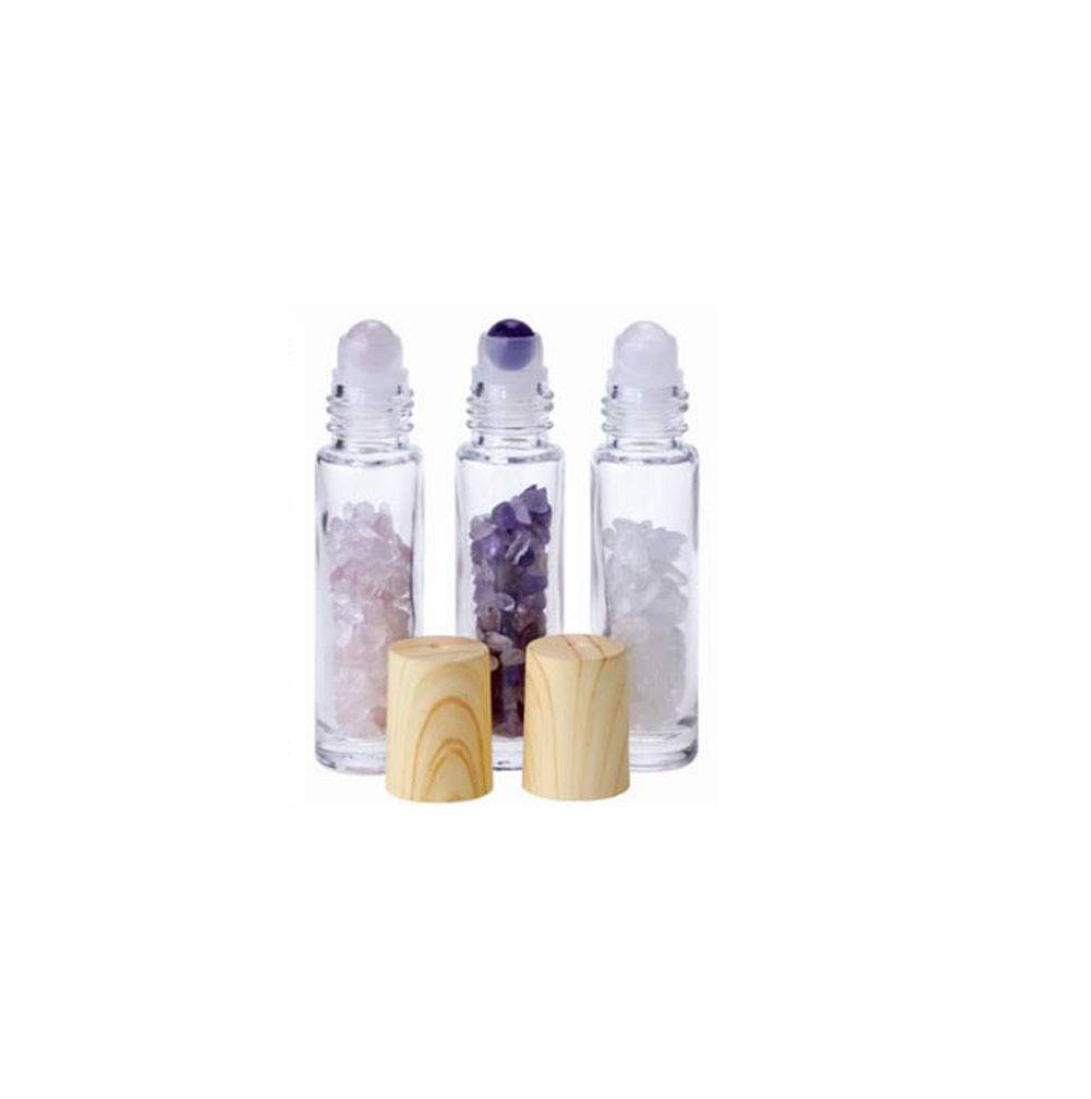 Glass Roller Bottle With Gemstone Roller Balls,10ml Roll On Bottles Essential Oil Roller Bottles Travel Sample Bottles With Crystal Chips Inside For Oil Perfume 10 Pcs