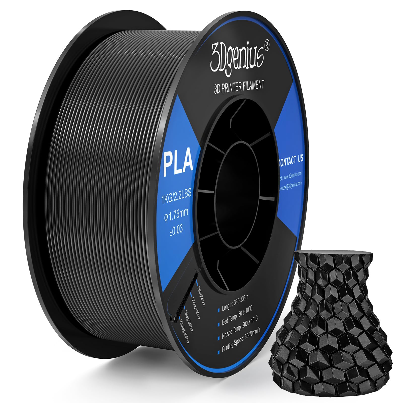 3Dgenius PLA 3D Printer Filament PLA Filament 1.75mm 250g Spool 3D Printing Filament 1.75mm PLA Filament Dimensional Accuracy +/- 0.03mm, Grey PLA Fit Most FDM Printers