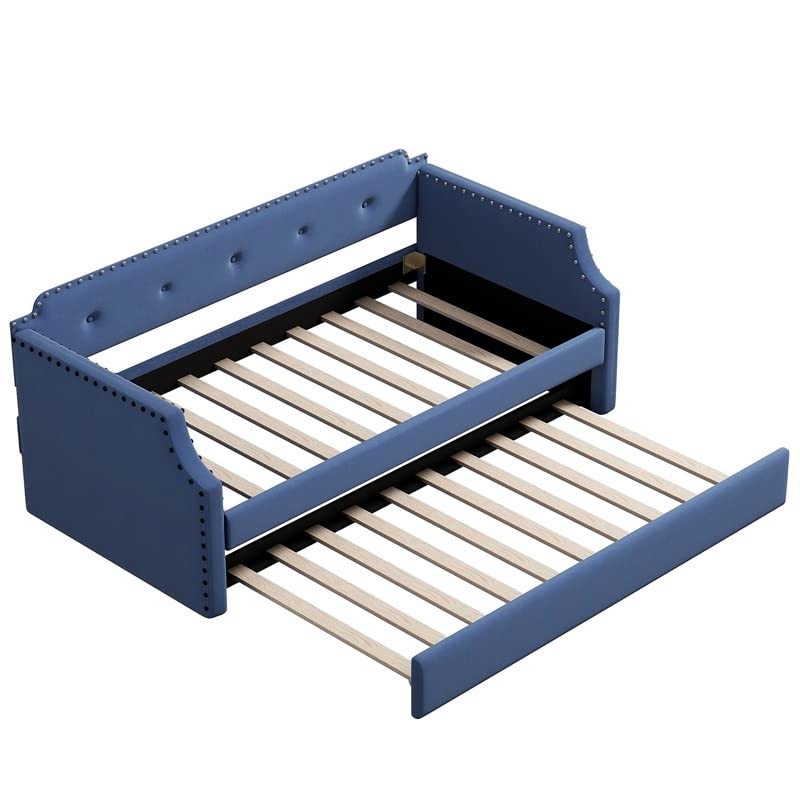 n/a Upholstered Daybed with Trundle, Wood Slat Support,Upholstered Frame Sofa Bed, Twin