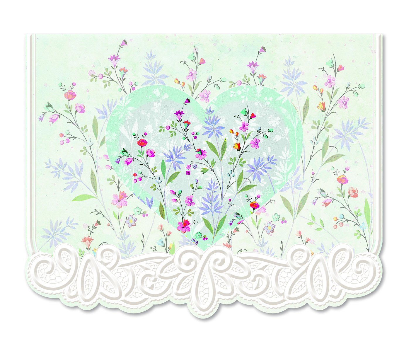 Carol Wilson Fine Arts Inc.- Floral Heart - Embossed & Die Cut Blank Note Cards in Portfolio Box - 10 count - ncp2375