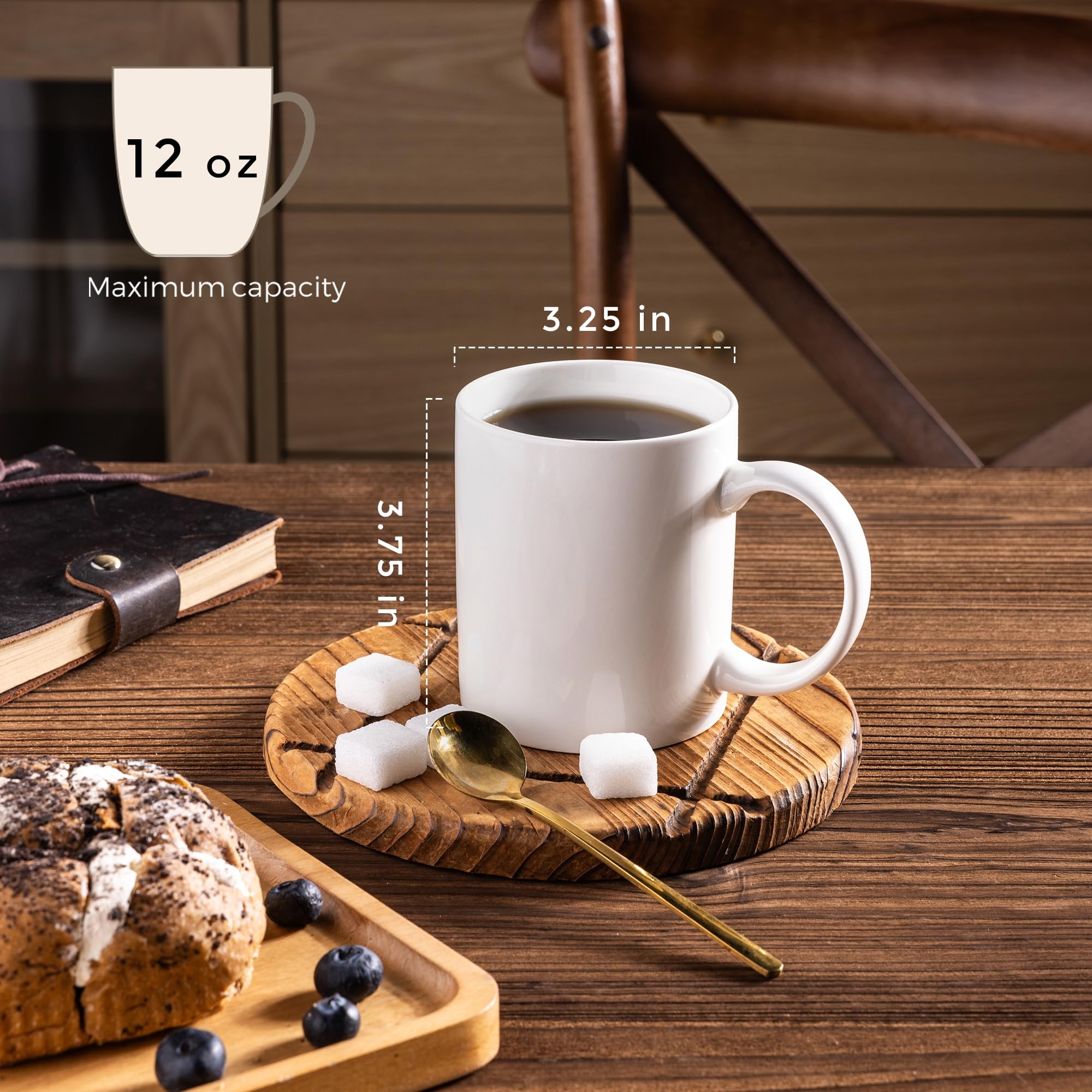 AmorArc 12oz Off White Coffee Mugs, Ceramic Coffee Mugs with Large Handle for Man, Woman, Light Weight Coffee Mugs Set for Latte/Cappuccino/Cocoa/Milk, Dishwasher & Microwave Safe, 12Pcs
