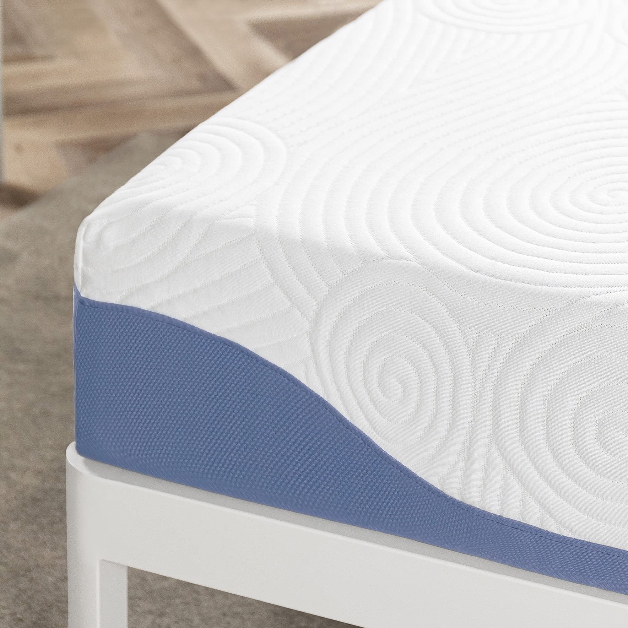 Mellow 8 Inch Cooling Gel-Infused Memory Foam Bed Mattress, Medium Firm Sleep and Breathable Fabric Cover, Queen, Mattress in A Box, Blue