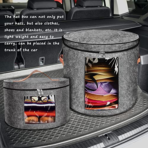 CAPHONT 2 Pack Huge Hat Box for Women & Men Hat Storage Boxes Foldable Felt Round Travel Hat Organizer Large Size (19" D x 17" H) & Small Size (17" D x 10" H) with Dustproof Lid for Various Hats