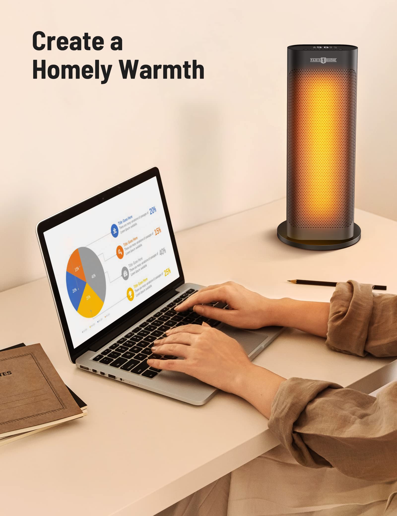 Space Heater, Portable Electric 1500W PTC Fast Heating Indoor Ceramic Oscillating PARIS RHÔNE Heater with Remote Control Thermostat ECO Mode 12H Timer Tip-Over & Overheating Protection LED Display
