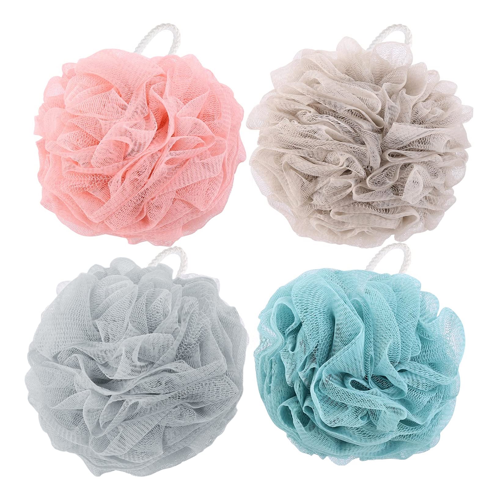 4 Pack Shower Loofahs Wash Puff 60g/pcs Body Sponges Mesh Lufas Bath Sponge for Women