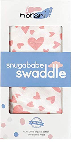 Norani Baby Snugababe Swaddle | Organic Cotton | Patented Newborn Baby Swaddle Blanket with Arm Inserts and Fastener | Pink Hearts