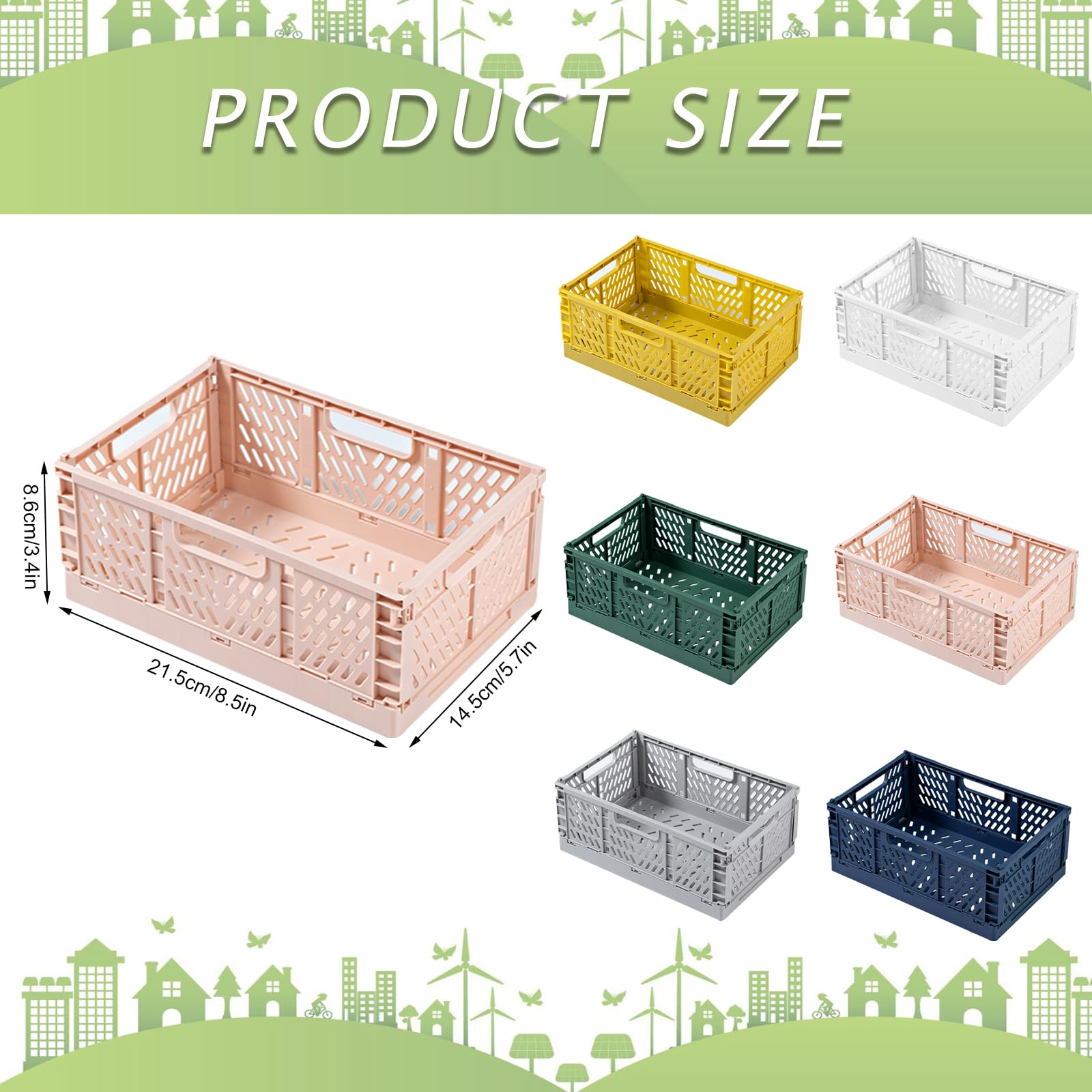 6 Colors Collapsible Storage Crates Plastic Organizing Pastel Baskets for Office Classroom 8.7 x 5.8 x 3.4 inches Pen Toys Cosmetics Basket