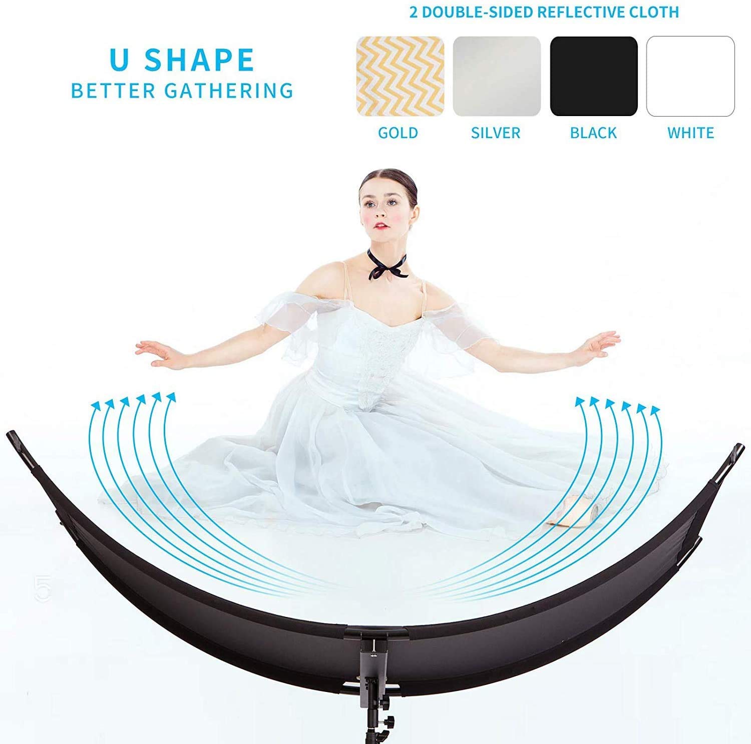 RangerRider Curved Reflector Clamshell Light Reflector/Diffuser, 24x70 inches Photography Lighting Reflector for Photo Video Studio Shooting with Black/Silver/White/Gold Reflectors,Carry Bag