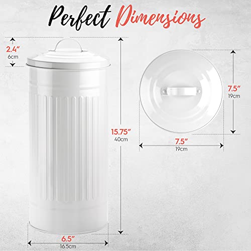 Autumn Alley White Toilet Paper Reserve Holder Canister with Lid β Vertical Rustproof Free-Standing Farmhouse Metal Toilet Tissue Caddy for 3 Mega Rolls, Rustic Behind/Beside Toilet Storage Stand