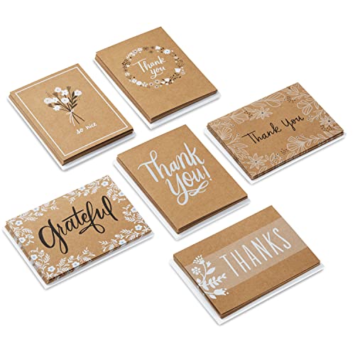 Hallmark Thank You Cards Assortment, Rustic Flowers (48 Thank You Notes with Envelopes) & Thank You Cards Assortment, Rustic Kraft (48 Thank You Notes with Envelopes), Grey (5STZ1160)