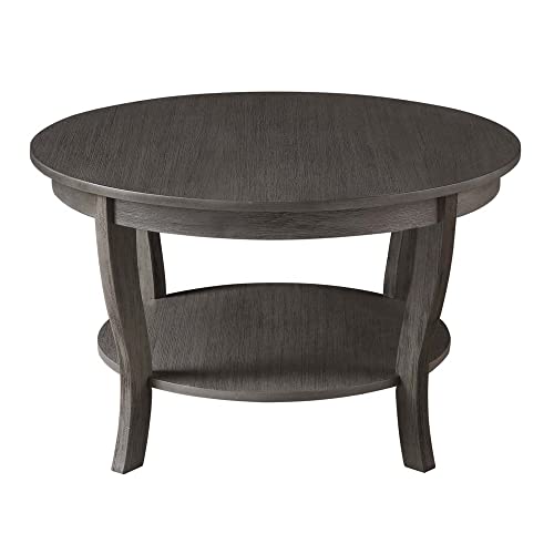 Convenience Concepts American Heritage Round Coffee Table with Shelf, Wirebrush Dark Gray