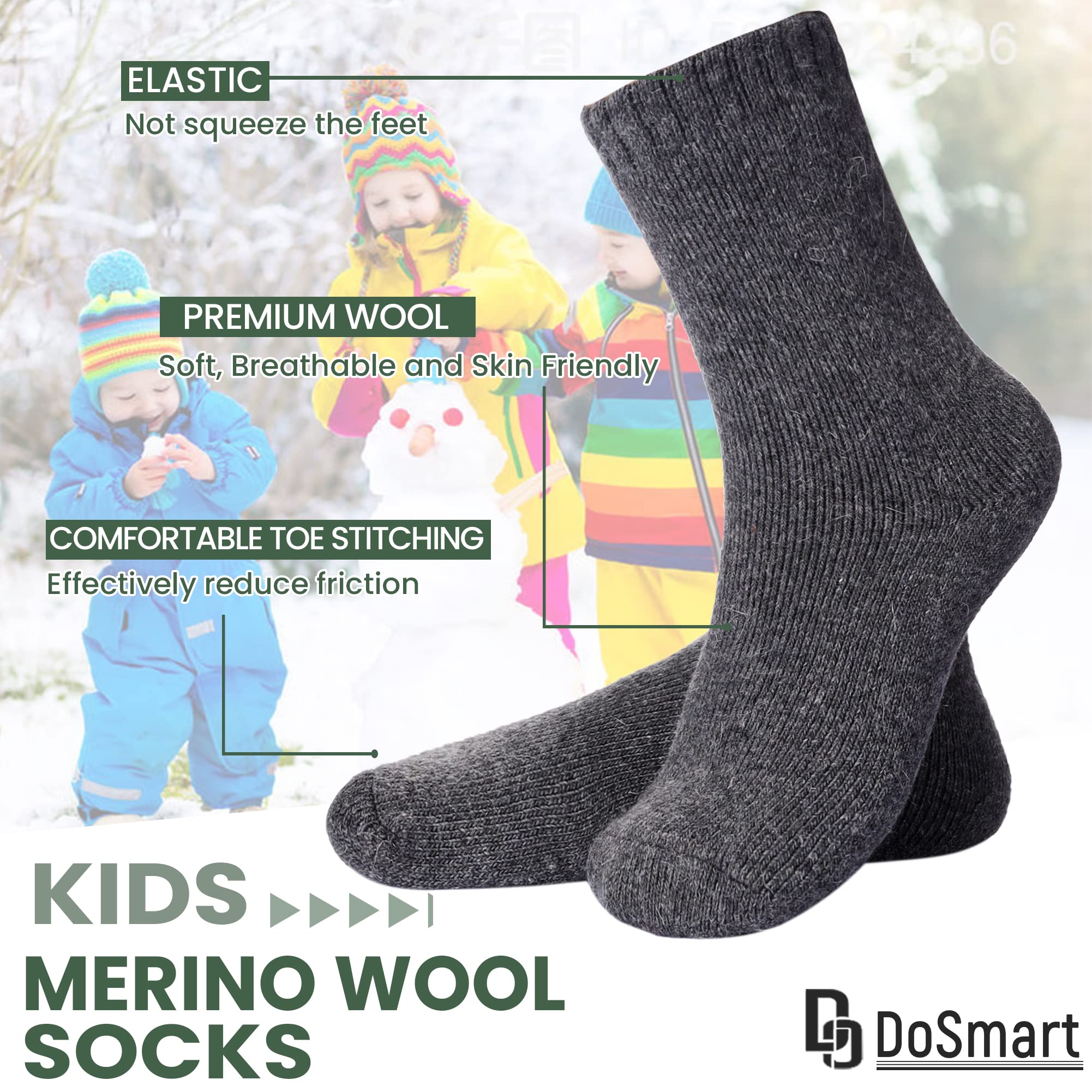 DoSmart Children's Winter Warm Wool Solid Color Socks Kids Boy Girls Thermal Crew Socks 6 Pairs(Solid Color,4-7 Years)