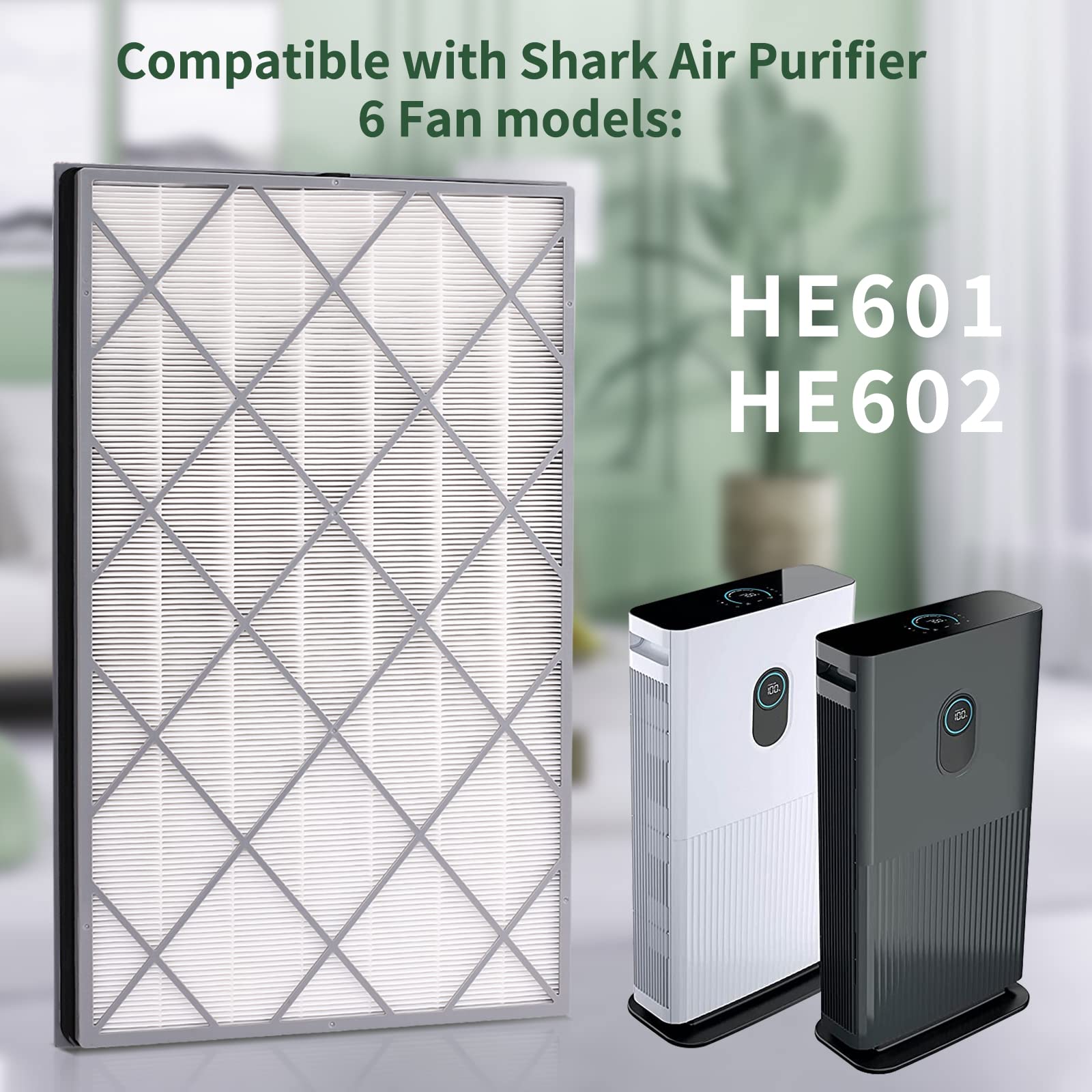 HE601 Replacement Filter For Shark Air Purifier 6 Fan (HE601 & HE602),Compatible With Shark HE601 Air Purifier Filter Replacement, H13 True HEPA Filter, 2 Pack Part # HE6FKPET HE6FKPRO HE6FKBAS