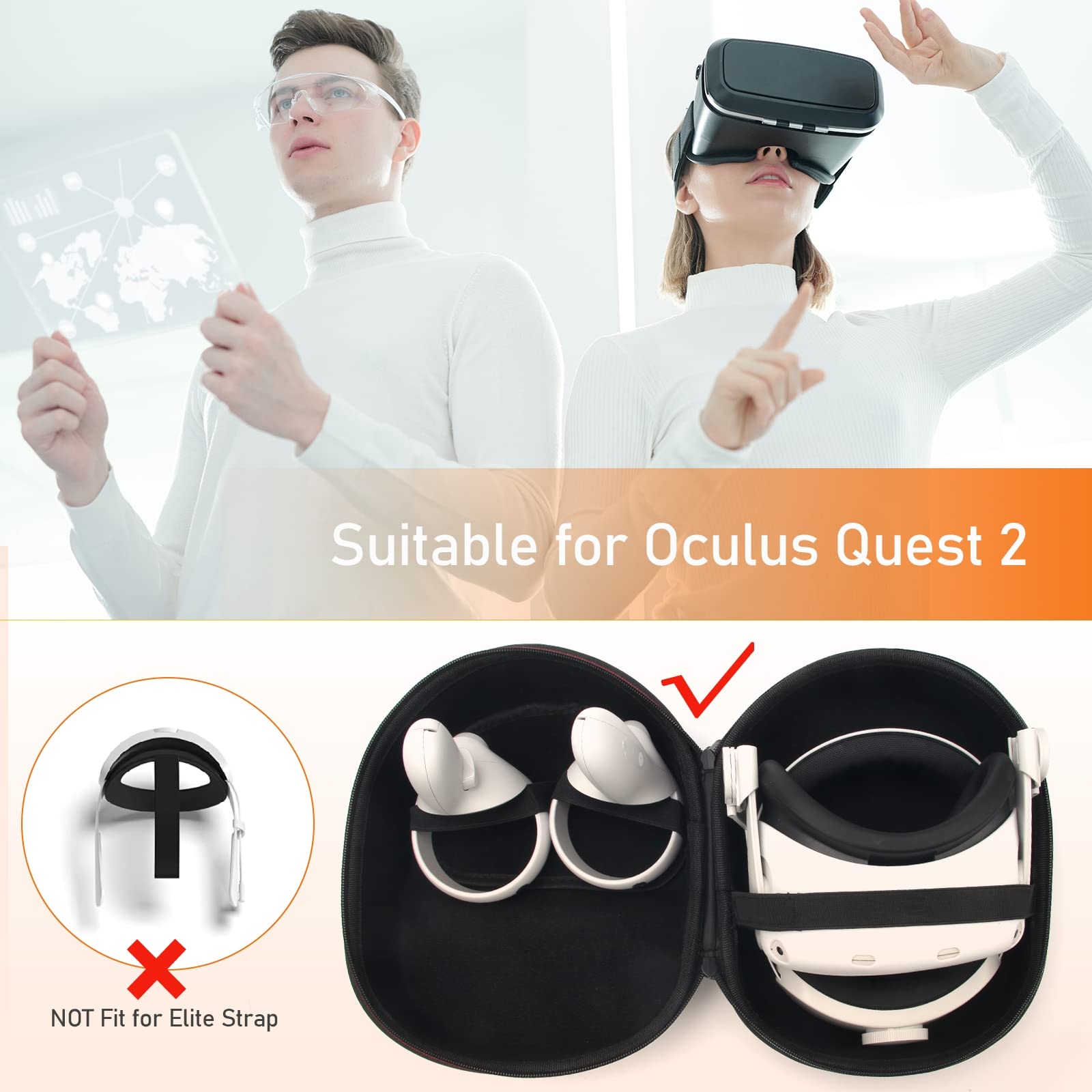Carrying Case for Oculus Quest 2, Catcan Hard Protective Carry Case with Cable Ties/Bags for Meta Quest 2, Lightweight Portable Travel Case Storage Bag for VR Gaming Headset/Controllers (Grey)