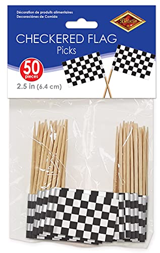 Beistle 50 Piece Checkered Racing Flag Party Food Picks For Race Car Party Sports Event
