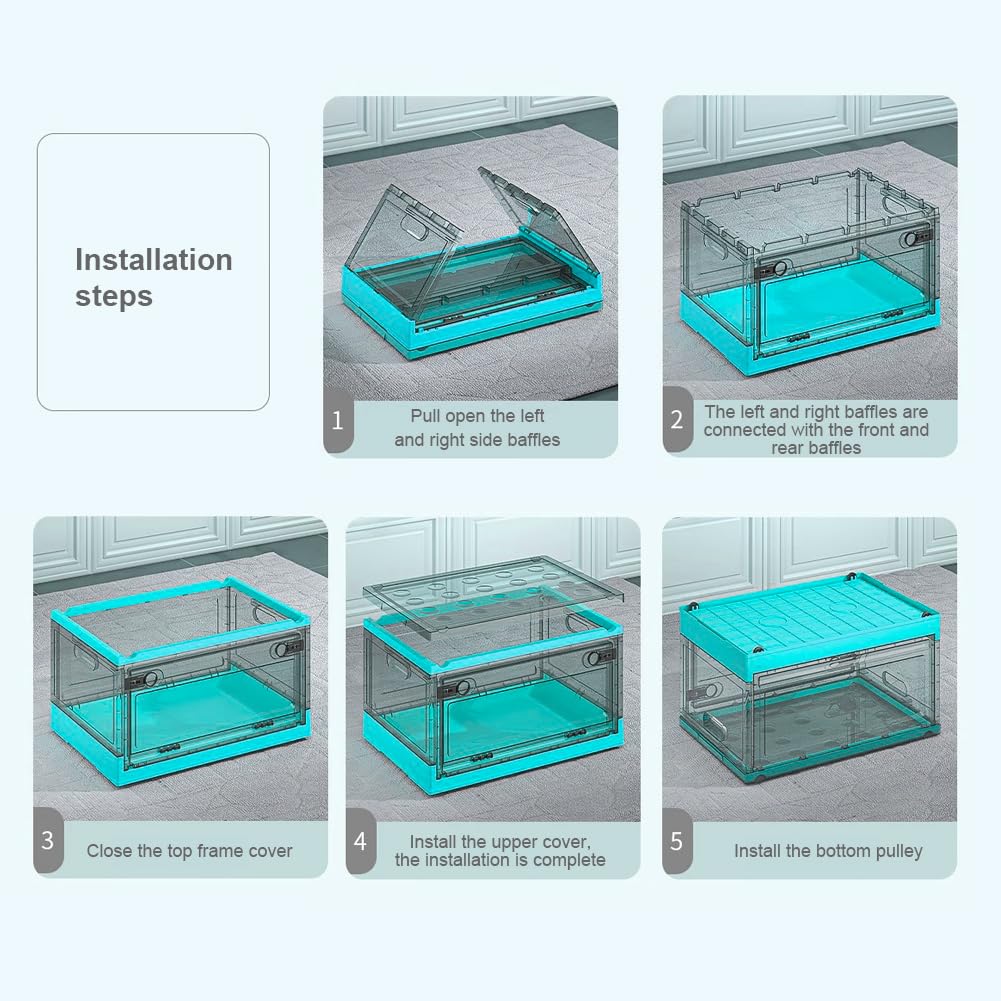 4utoHydra 4 Pack Collapsible Storage Bins, 55L Plastic Storage Bin Organizing Container with Lid for Home & Office Organization, Cloth Toys Books Snacks Bottles (Medium, Green)