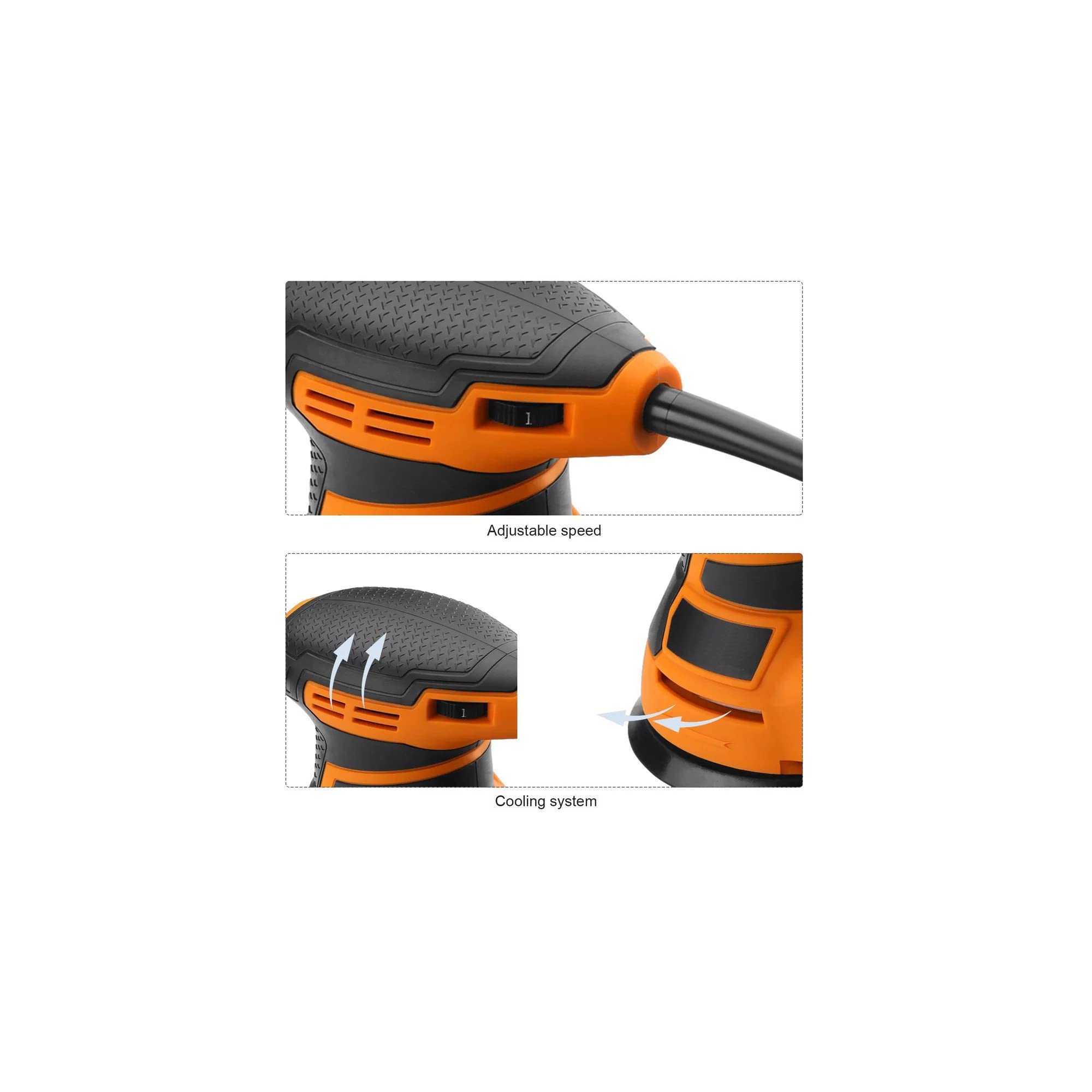 5-inch 3.0A Random Orbit Sander with 12Pcs Sandpapers, 6 Variable Speed 6000-13000RPM and High-Performance Dust Collection System for Woodworking