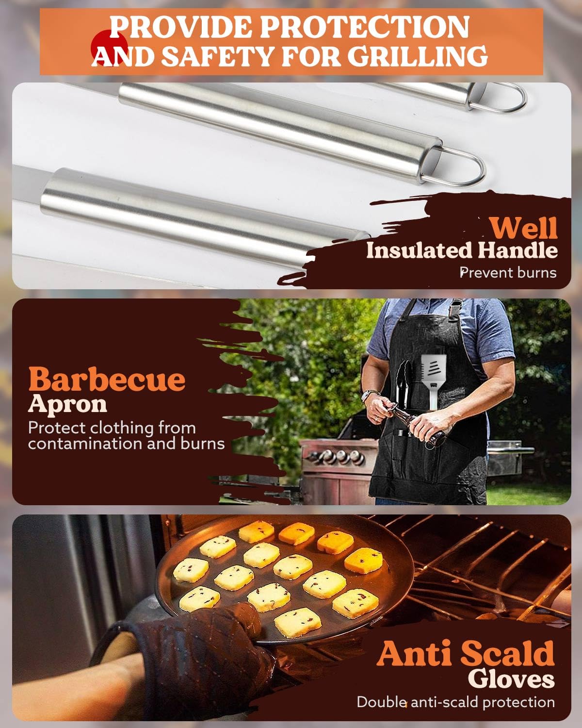 33PCS Grill Accessories, Stainless Steel BBQ Grilling Accessories for Outdoor Grill with Thermometer Injector, Easy Carring Grill Set with Canvas Bag, Barbeque Grill Tools Gift for Dad, Men, Son